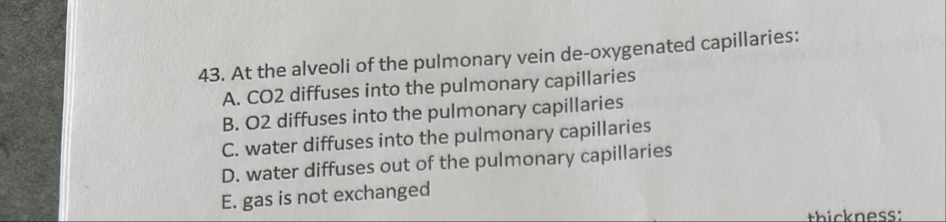 Solved At the alveoli of the pulmonary vein de-oxygenated | Chegg.com