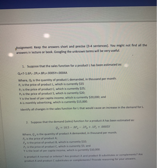 Solved Assignment: Keep the answers short and precise (3-4 | Chegg.com