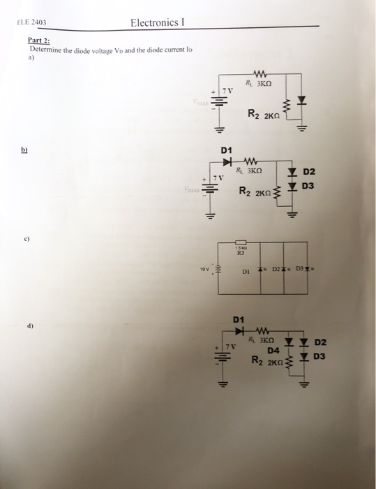 Solved ELE 2403 Electronics I Part 2: Determine the diode | Chegg.com