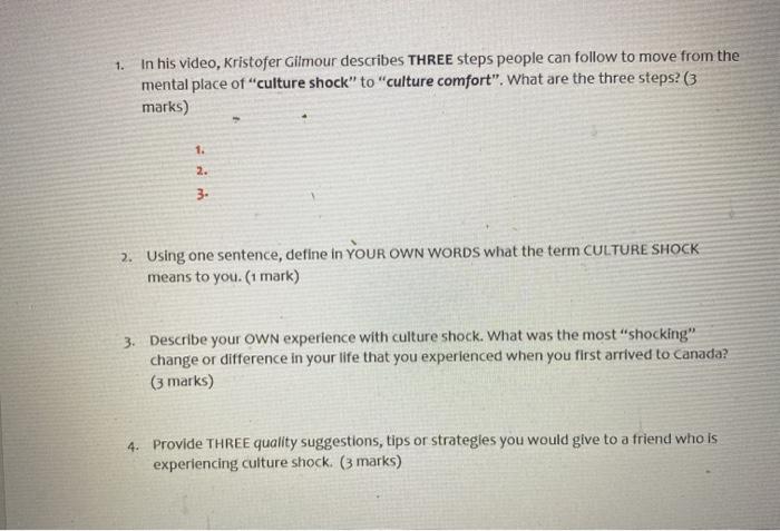 Solved 1. In his video, Kristofer Gilmour describes THREE | Chegg.com