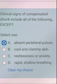 Solved Clinical signs of compensated shock include all of | Chegg.com