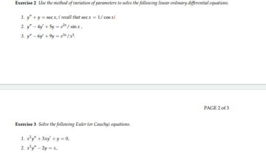 Solved Exercise 4 Solve the following second-order ordinary | Chegg.com