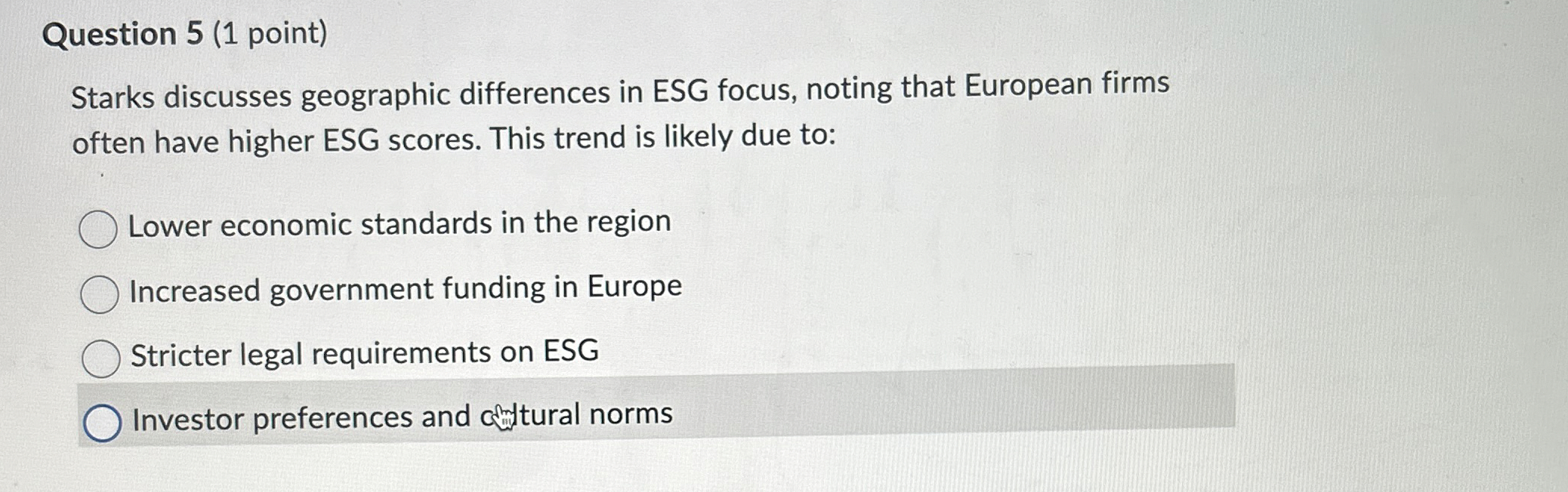 Solved Question 5 (1 ﻿point)Starks discusses geographic | Chegg.com