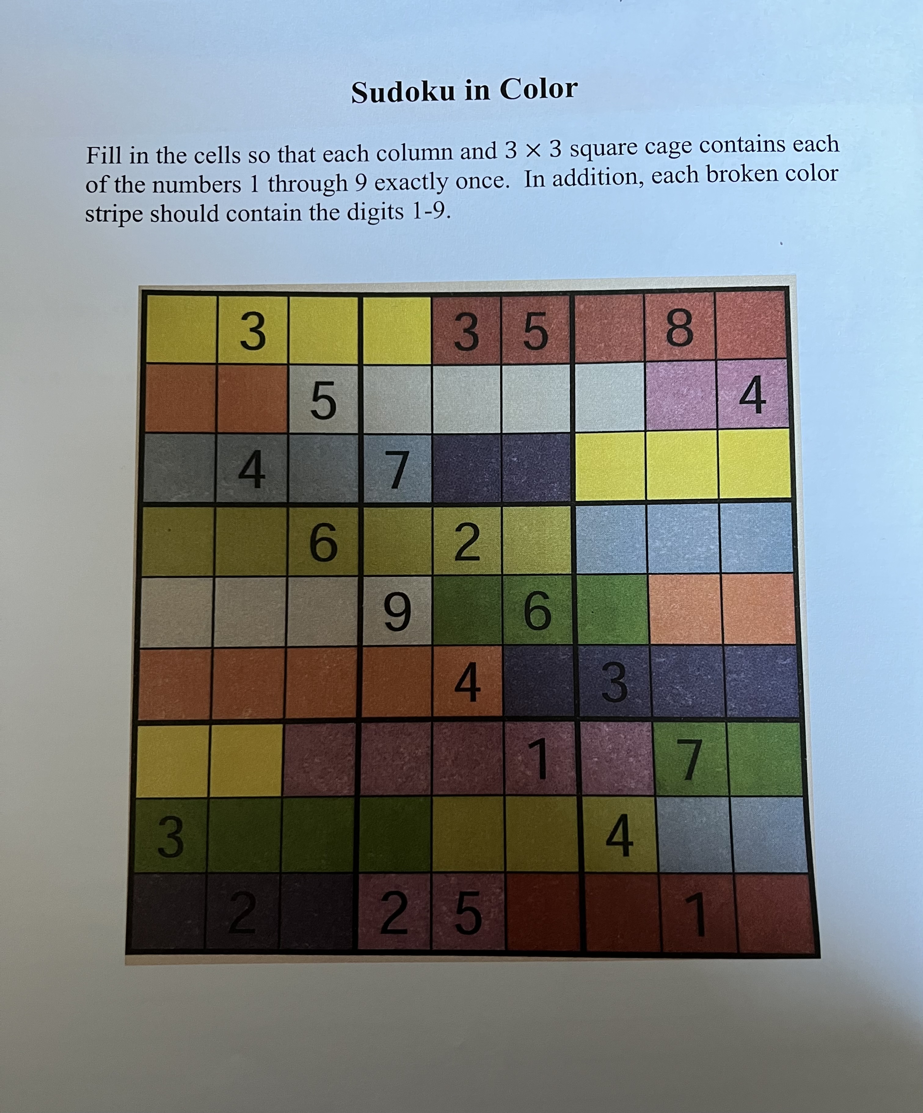 Solved Sudoku in Color:Fill in the cells so that each column | Chegg.com