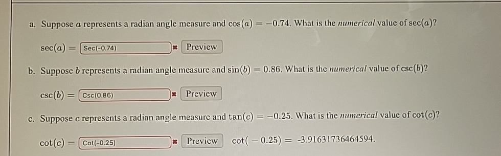 Solved a. ﻿Suppose a represents a radian angle measure and | Chegg.com