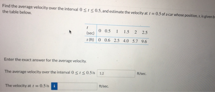 Solved Find the average velocity over the interval 0