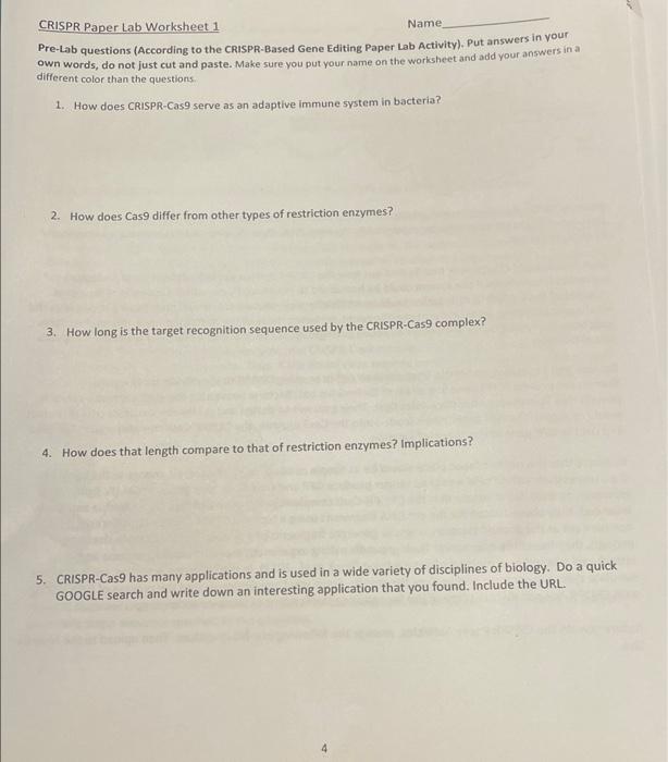 Solved CRISPR-Based Gene Editing Paper Lab Activity with | Chegg.com