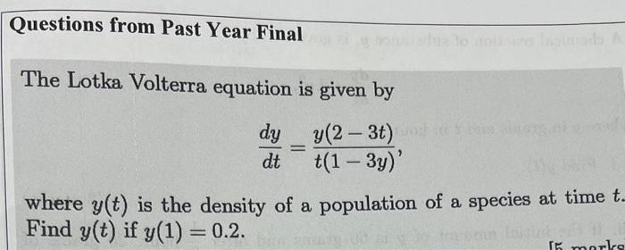 Solved The Lotka Volterra equation is given by | Chegg.com