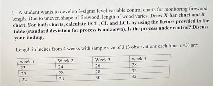 Solved 1. A student wants to develop 3-sigma level variable | Chegg.com