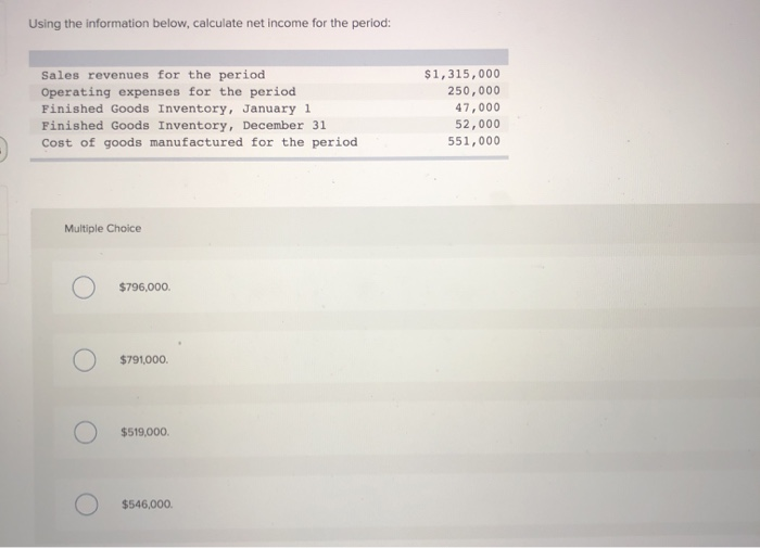 Solved Using the information below, calculate net income for | Chegg.com