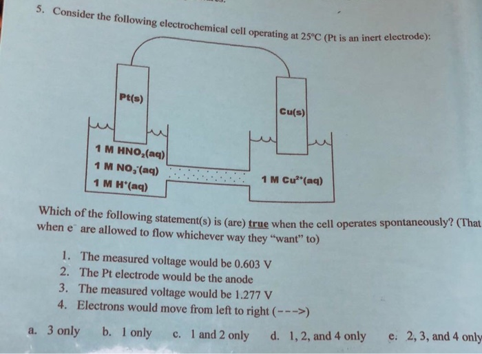 Solved 5. Consider the following electrochemical cell | Chegg.com
