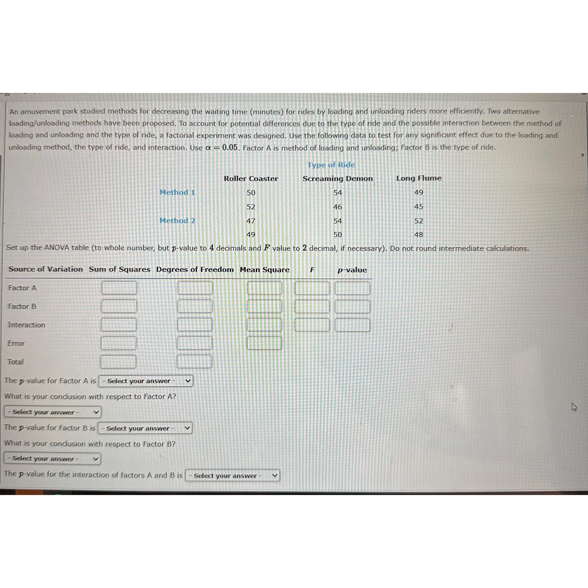Solved An amusement park studied methods for decreasing the | Chegg.com