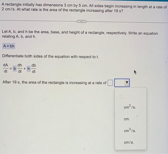 Solved A rectangle initially has dimensions 3 cm by 5 cm. | Chegg.com