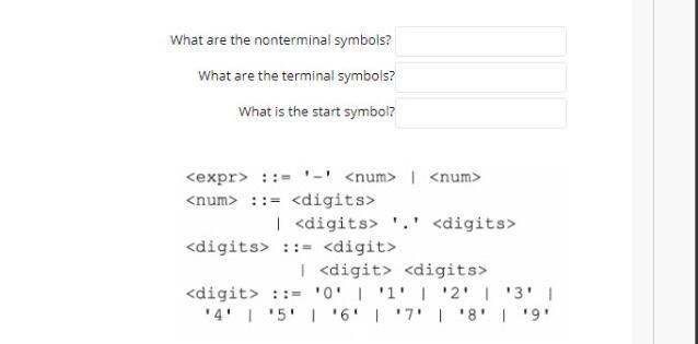 Solved What are the nonterminal symbols? What are the | Chegg.com