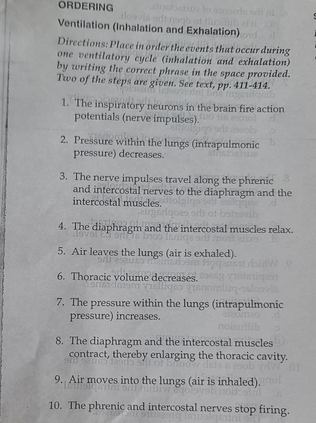 Solved ORDERINGVentilation (Inhalation and | Chegg.com
