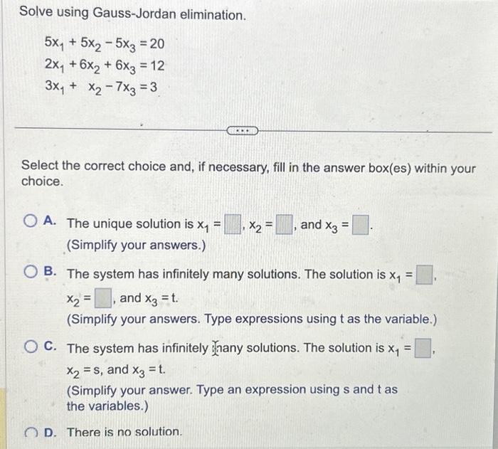 Solved Solve using Gauss-Jordan elimination. | Chegg.com