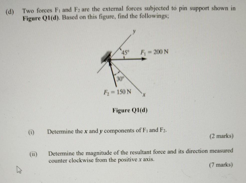 Solved (d) Two forces F, and Fy are the external forces | Chegg.com