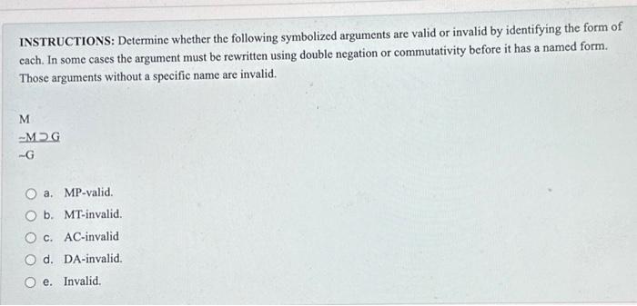 INSTRUCTIONS: Determine whether the following | Chegg.com