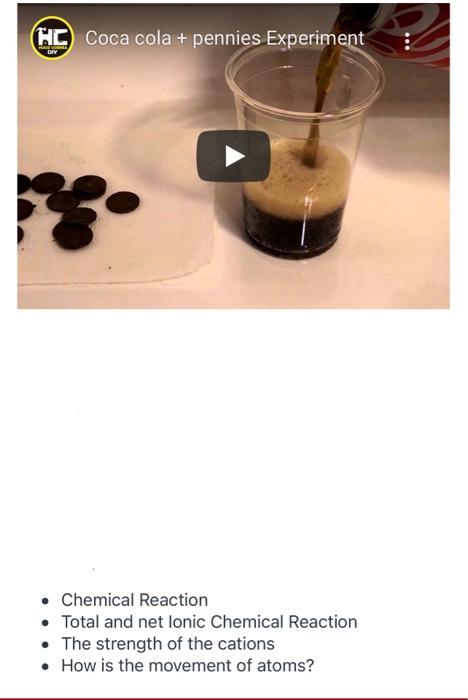 Solved HC Coca cola + pennies Experiment Chemical Reaction • | Chegg.com