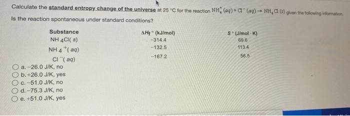 Solved Calculate the standard entropy change of the universe | Chegg.com