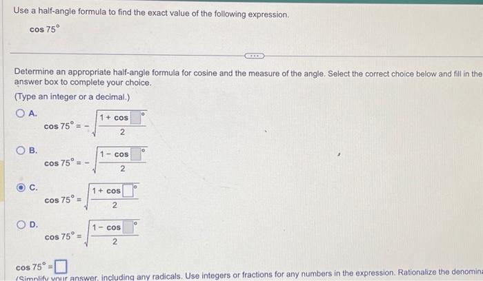 Solved Use a half-angle formula to find the exact value of | Chegg.com