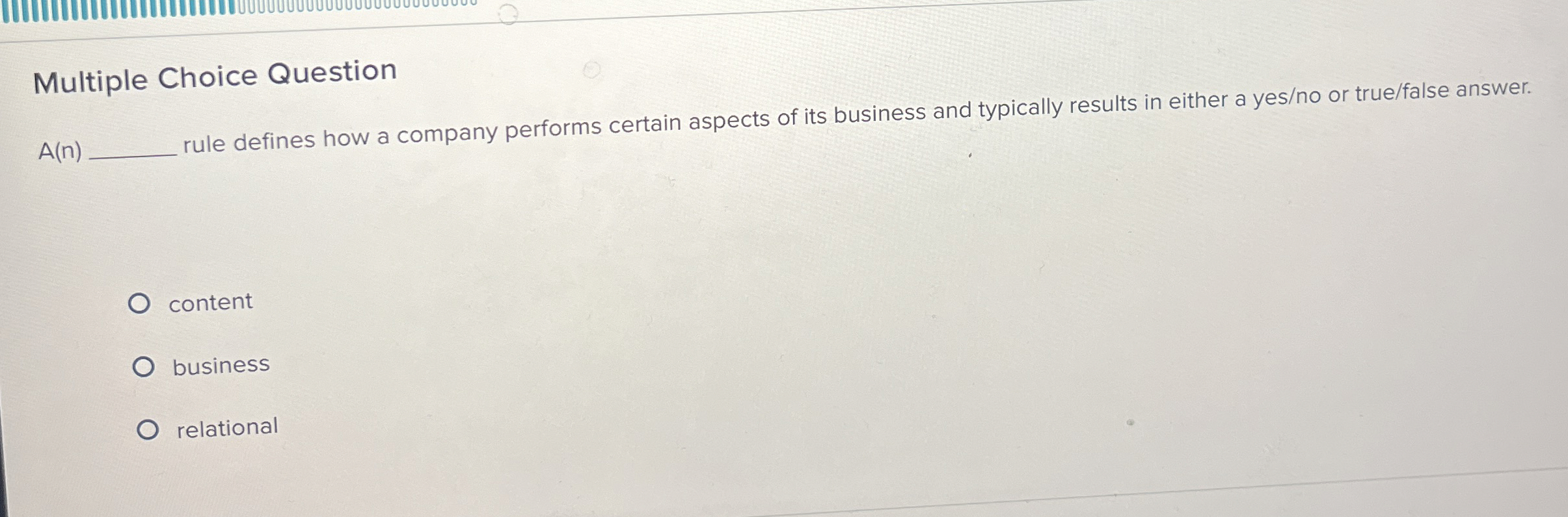 Solved Multiple Choice QuestionA(n) ﻿rule defines how a | Chegg.com