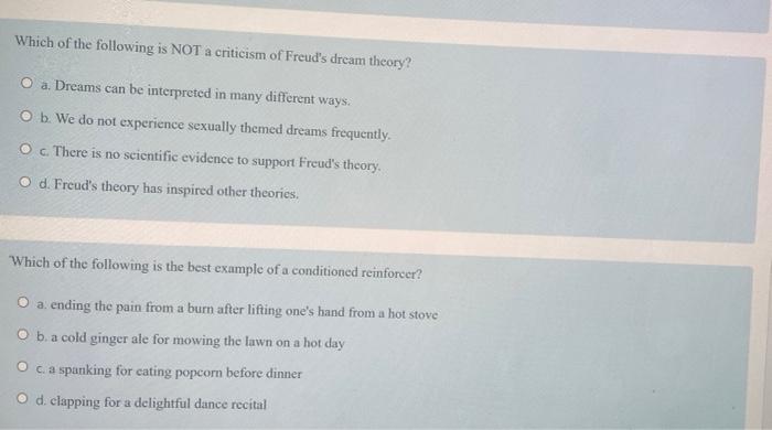 Solved Which of the following is NOT a criticism of Freud's | Chegg.com