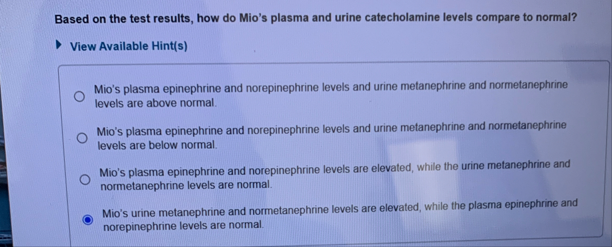 Solved Based on the test results, how do Mio's plasma and | Chegg.com