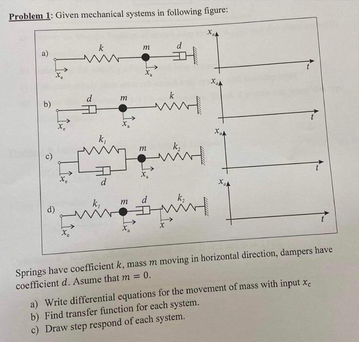 Solved Problem 1: Given mechanical systems in following | Chegg.com Solved Problem 1: Given mechanical systems in following | Chegg.com