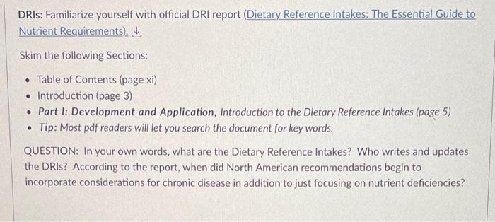 Solved DRIS: Familiarize yourself with official DRI report | Chegg.com
