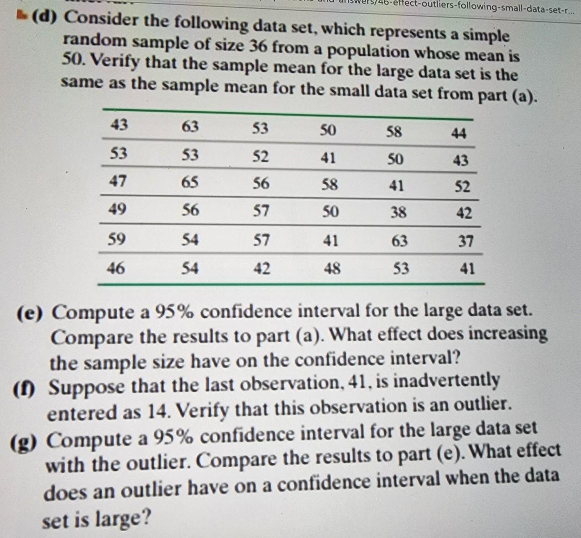Solved 46. Effect of Outliers The following small data set | Chegg.com