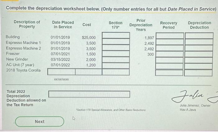 Solved Complete the depreciation worksheet below. (Only | Chegg.com