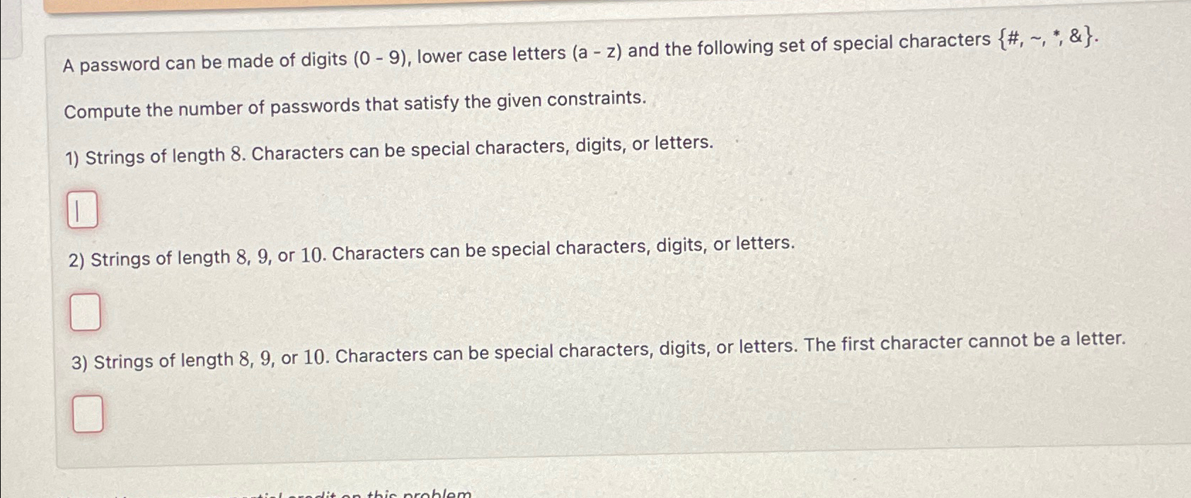 Solved A password can be made of digits (0-9), ﻿lower case | Chegg.com