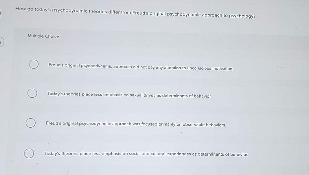 Solved How do today's psychodynamic theories differ from | Chegg.com