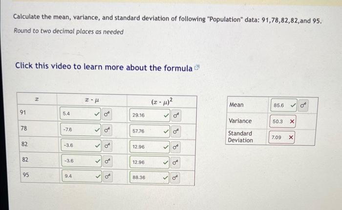 Solved Calculate the mean, variance, and standard deviation | Chegg.com