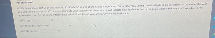 Solved Problem 1-03 At the beginning of last veas, you | Chegg.com