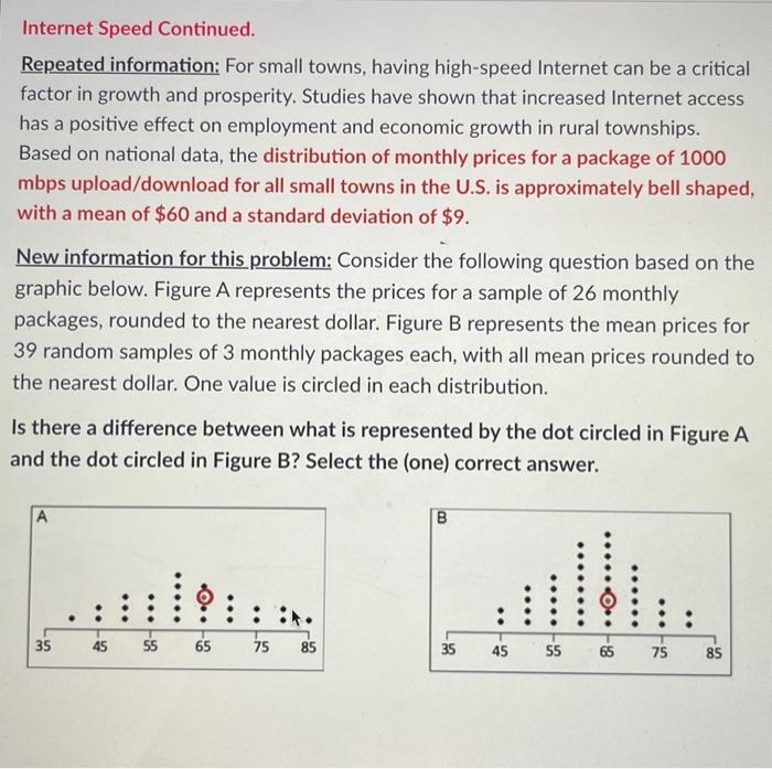Solved Internet Speed Continued. Repeated information: For | Chegg.com