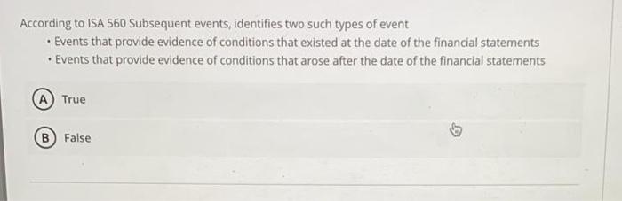 According to ISA 560 Subsequent events, identifies | Chegg.com