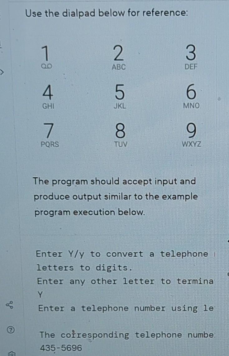 Solved Use the dialpad below for reference: The program | Chegg.com