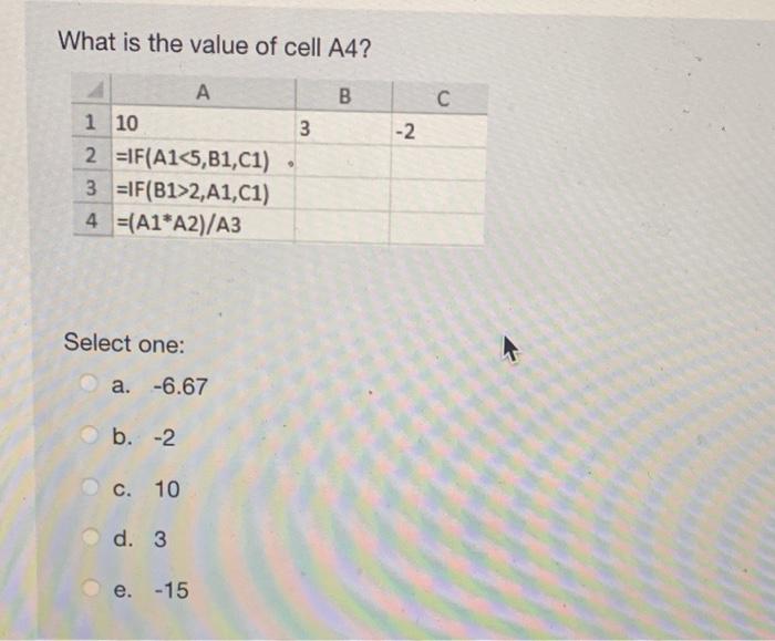 Solved What is the value of cell A4? А B С 3 -2 . 1 10 2 | Chegg.com