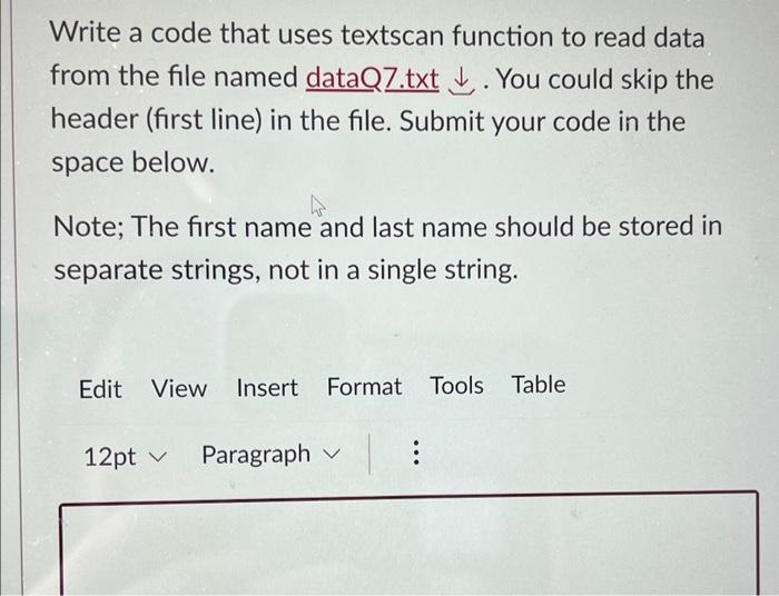 Solved Write A Code That Uses Textscan Function To Read Data