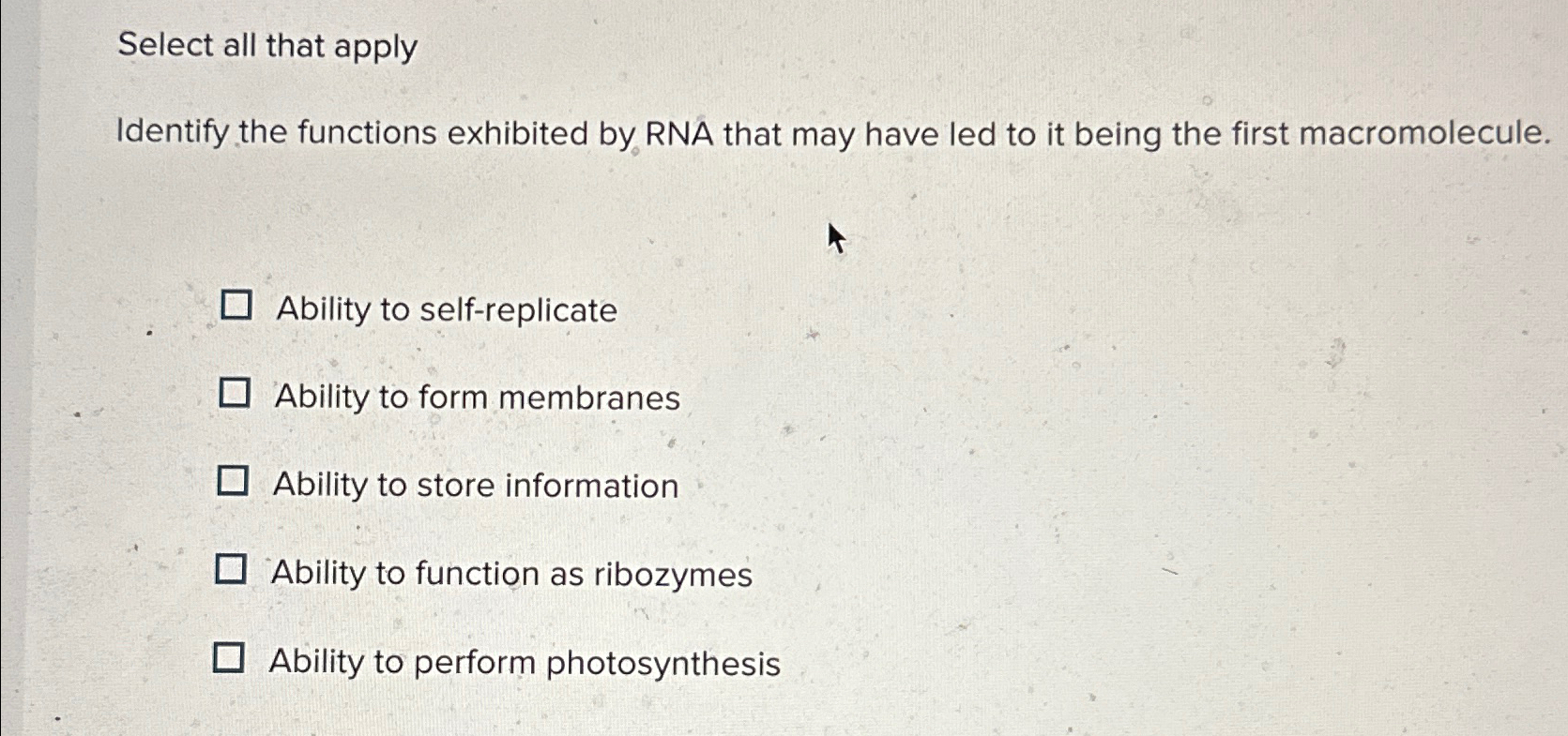 Solved Select all that applyIdentify the functions exhibited | Chegg.com