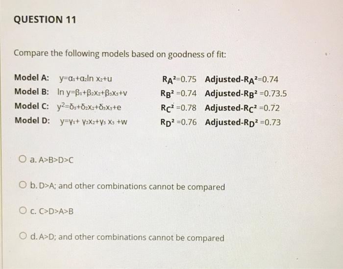 Solved Compare the following models based on goodness of | Chegg.com