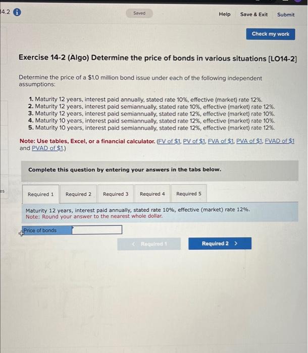 Solved Exercise 14-2 (Algo) Determine the price of bonds in | Chegg.com