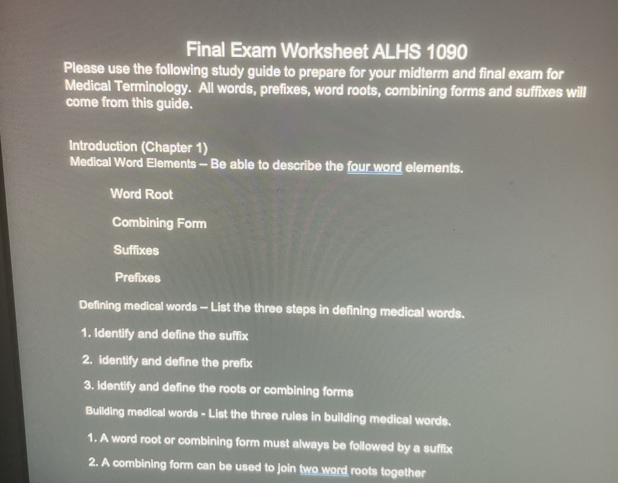 Solved Final Exam Worksheet ALHS 1090Please use the | Chegg.com