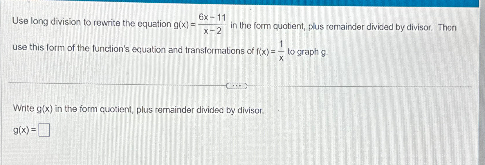 Solved Use long division to rewrite the equation | Chegg.com