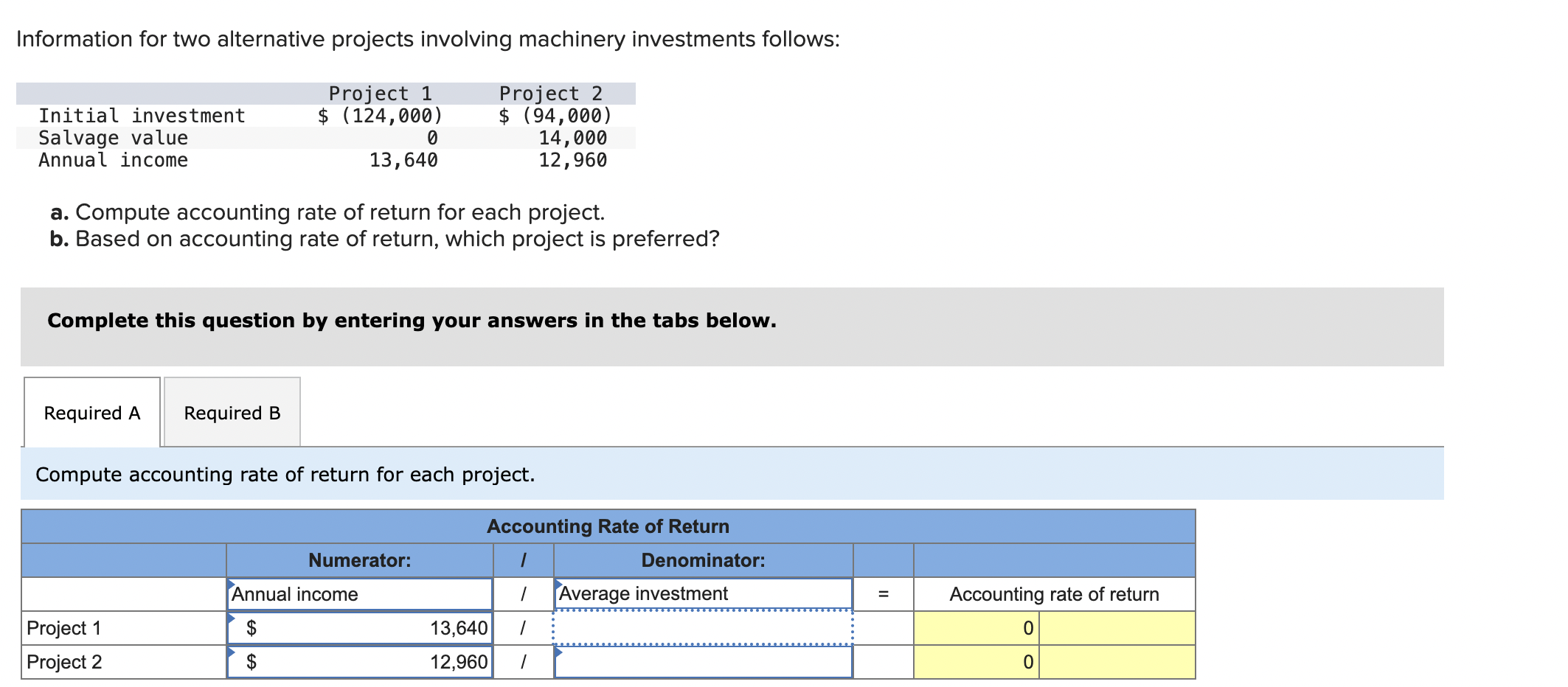 Solved Information for two alternative projects involving | Chegg.com