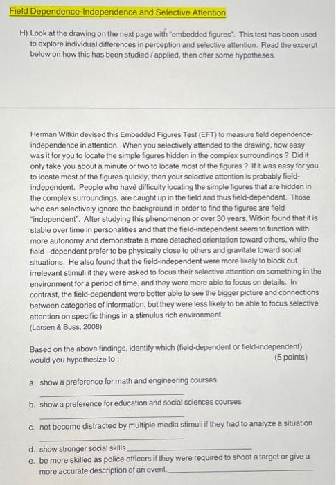 Solved Field Dependence-Independence and Selective Attention | Chegg.com