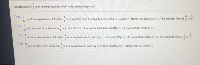 Solved A studentasks 0 6 is in its simplest form. What is | Chegg.com