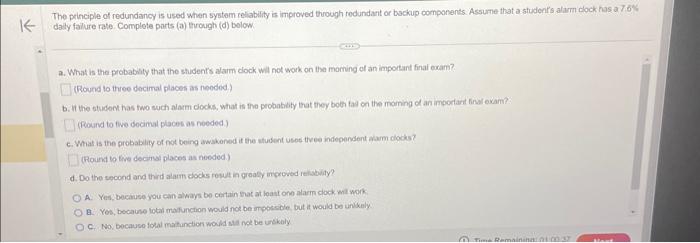 Solved The principle of redundancy is used when system | Chegg.com